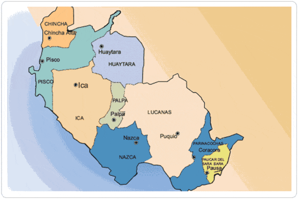 Mapa del departamento de Ica